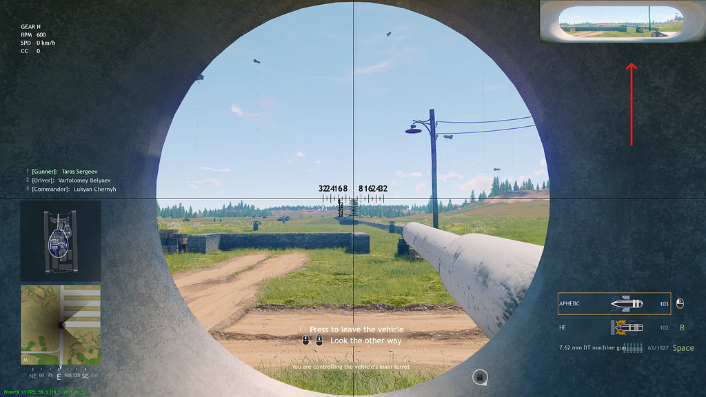 Being able to see from the driver's port while controlling the gunner ...