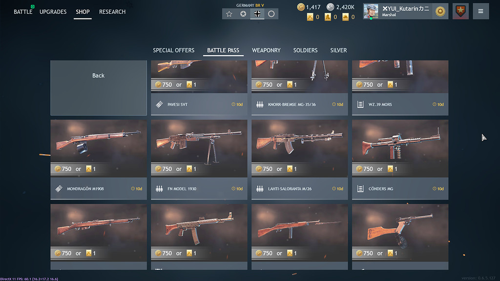 A feedback on the Predetermined BP weapons and the removal of Gold Equipment Orders ...