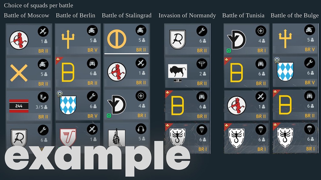 The choice of squads in battle types, the suggestion of JACK #1 ...