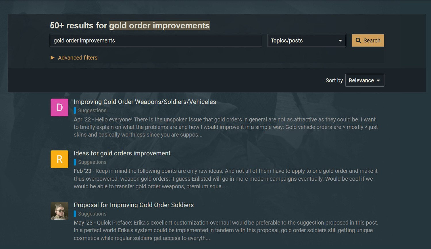 Enlisted camo gold order - Suggestions - Enlisted