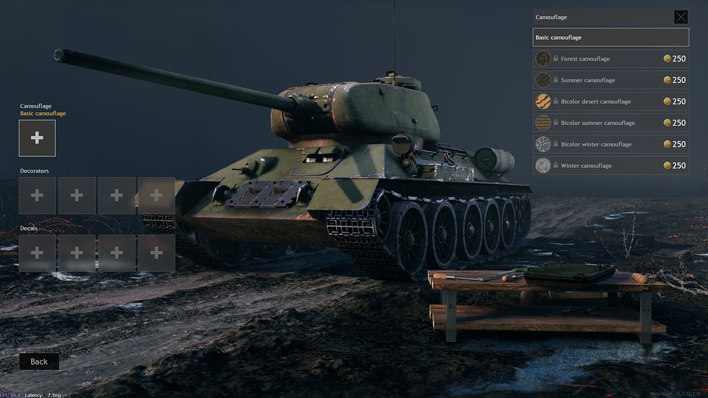 Give vehicle variable camouflage relative to the map environment ...